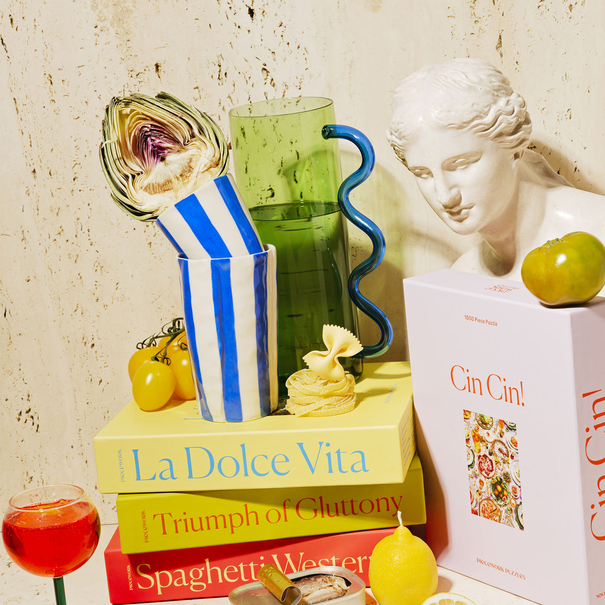 Wave Pitcher, Green with Blue – Piecework Puzzles